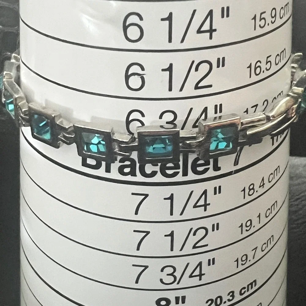 Jewelry | Vintage Silver Tone Aqua Blue Princess Cut Crystal Bracelet 7 ...
